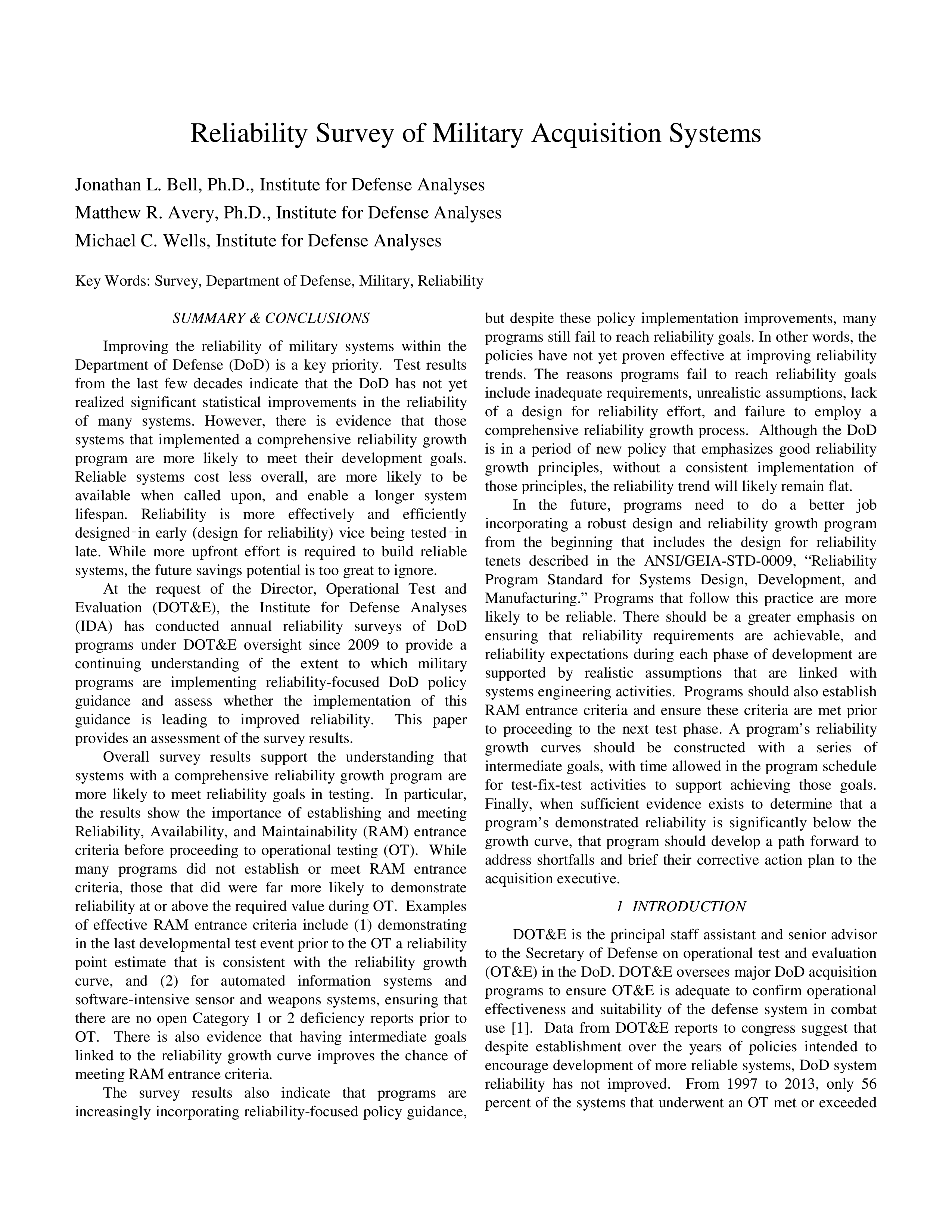 Reliability Survey of Military Acquisition Systems image